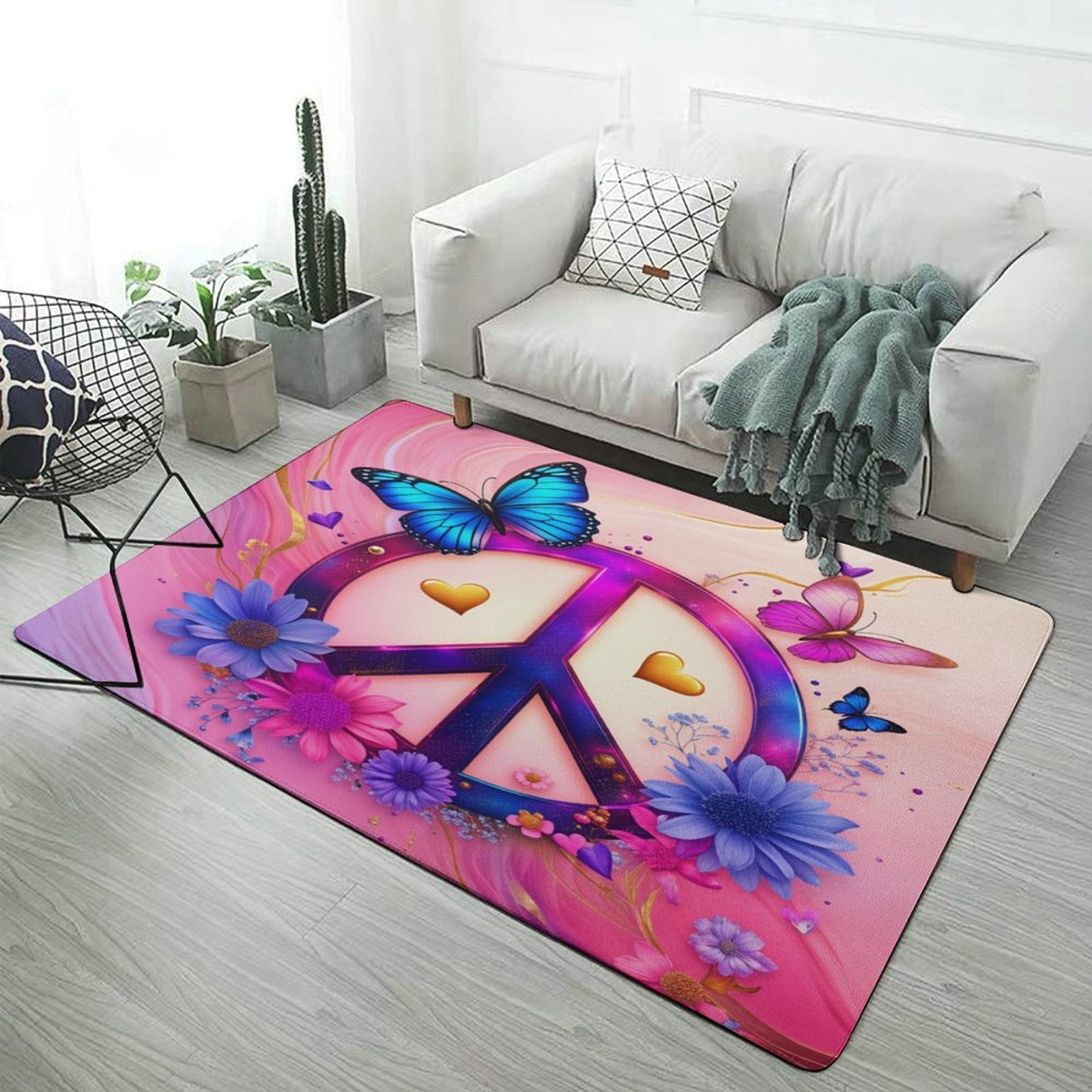 Colorful Peace Symbol with Butterflies-2 Carpet for Home Decoration ...
