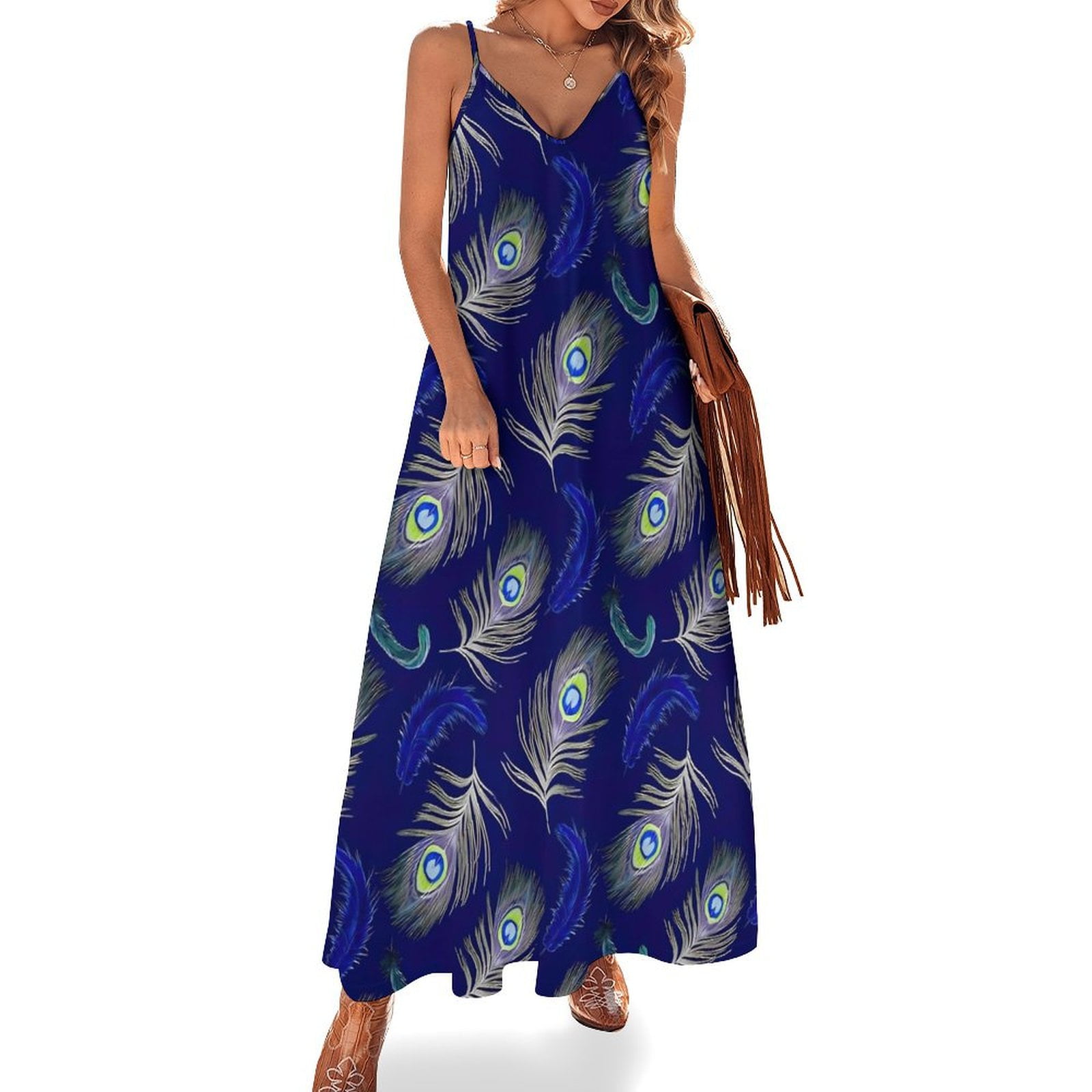 Colorful Peacock Dress Animal Beach Maxi Dress Spaghetti Straps ...