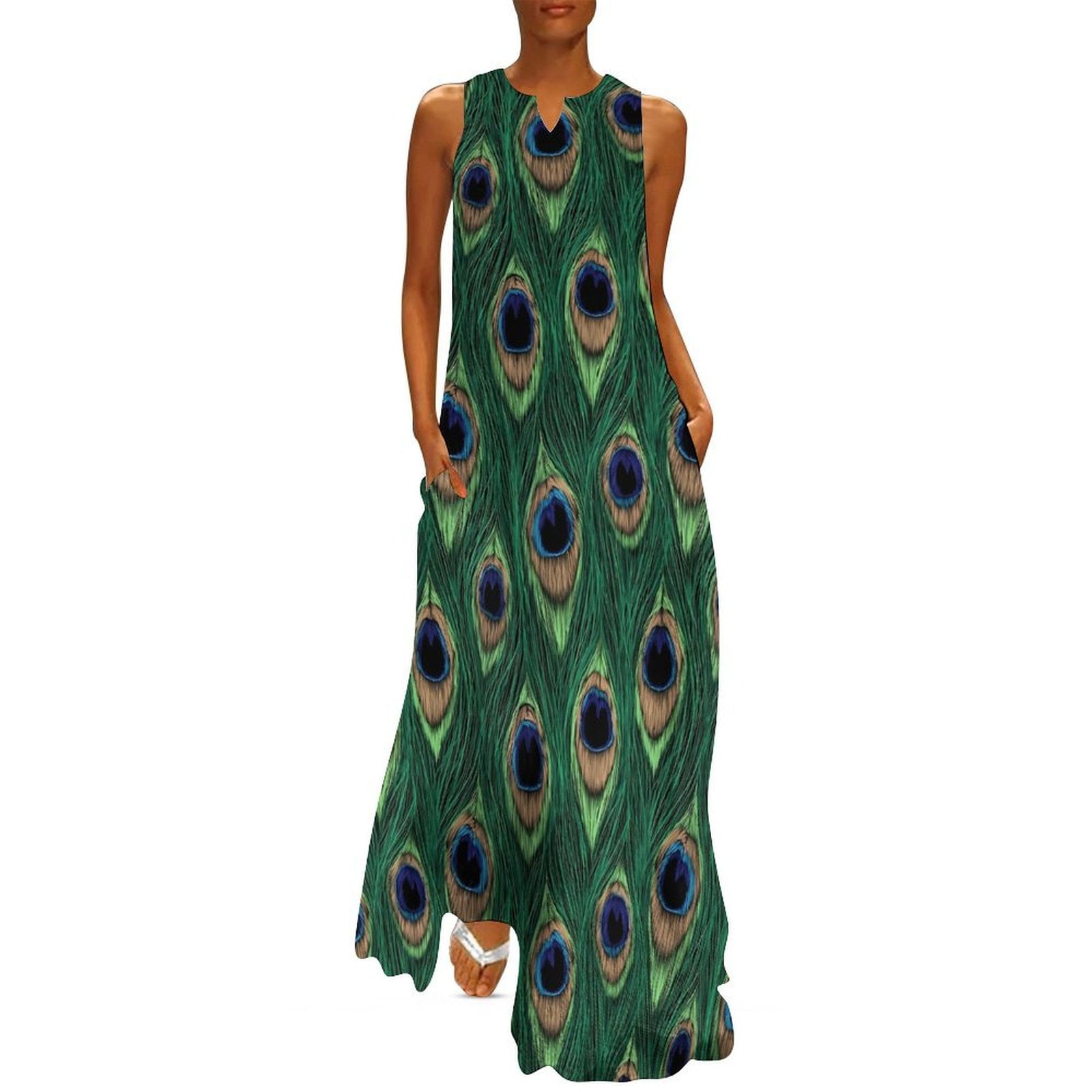 Colorful Peacock Dress Animal Print Beach Maxi Dress Street Wear ...
