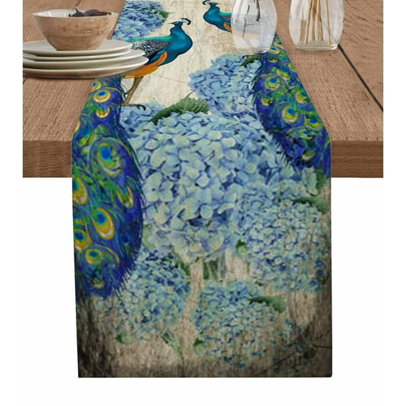 Colorful Peacock Feather Print Table Runner Home Wedding Table Flag Mat ...
