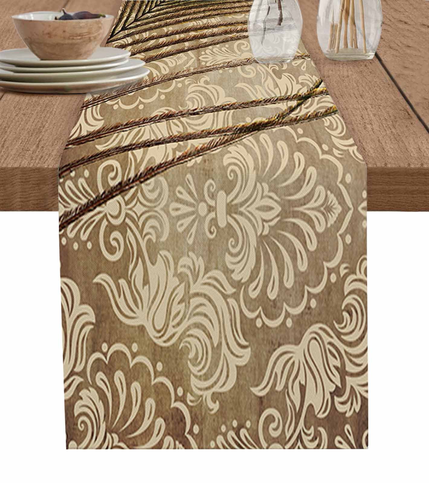 Colorful Peacock Feather Print Table Runner Home Wedding Table Flag Mat ...