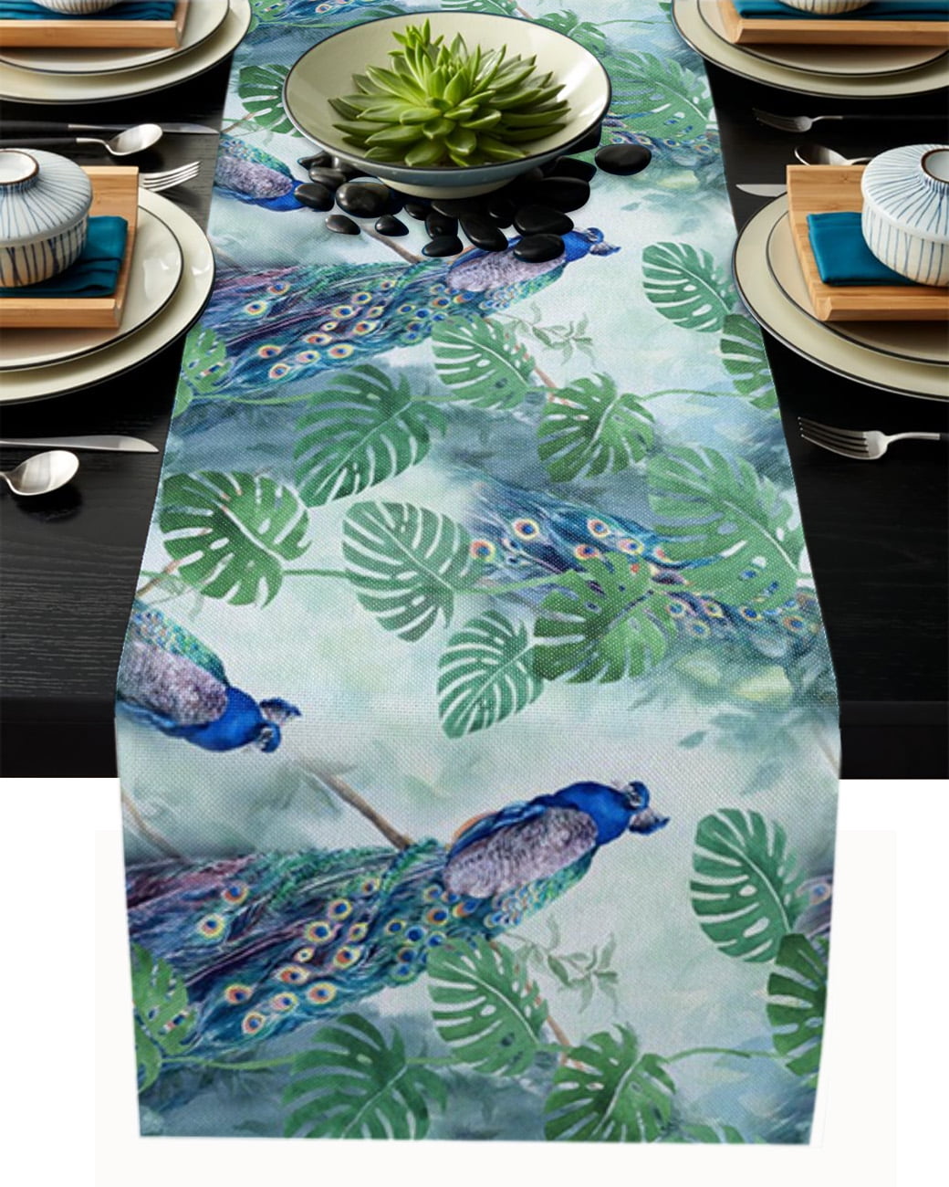 Colorful Peacock Feather Print Table Runner Home Wedding Table Flag Mat ...