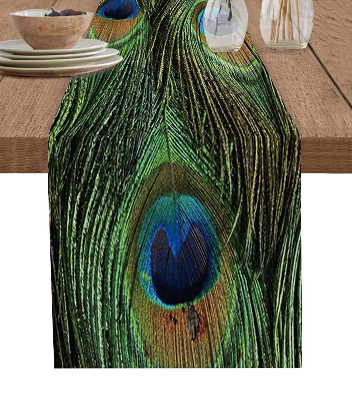 Colorful Peacock Feather Print Table Runner Home Wedding Table Flag Mat ...