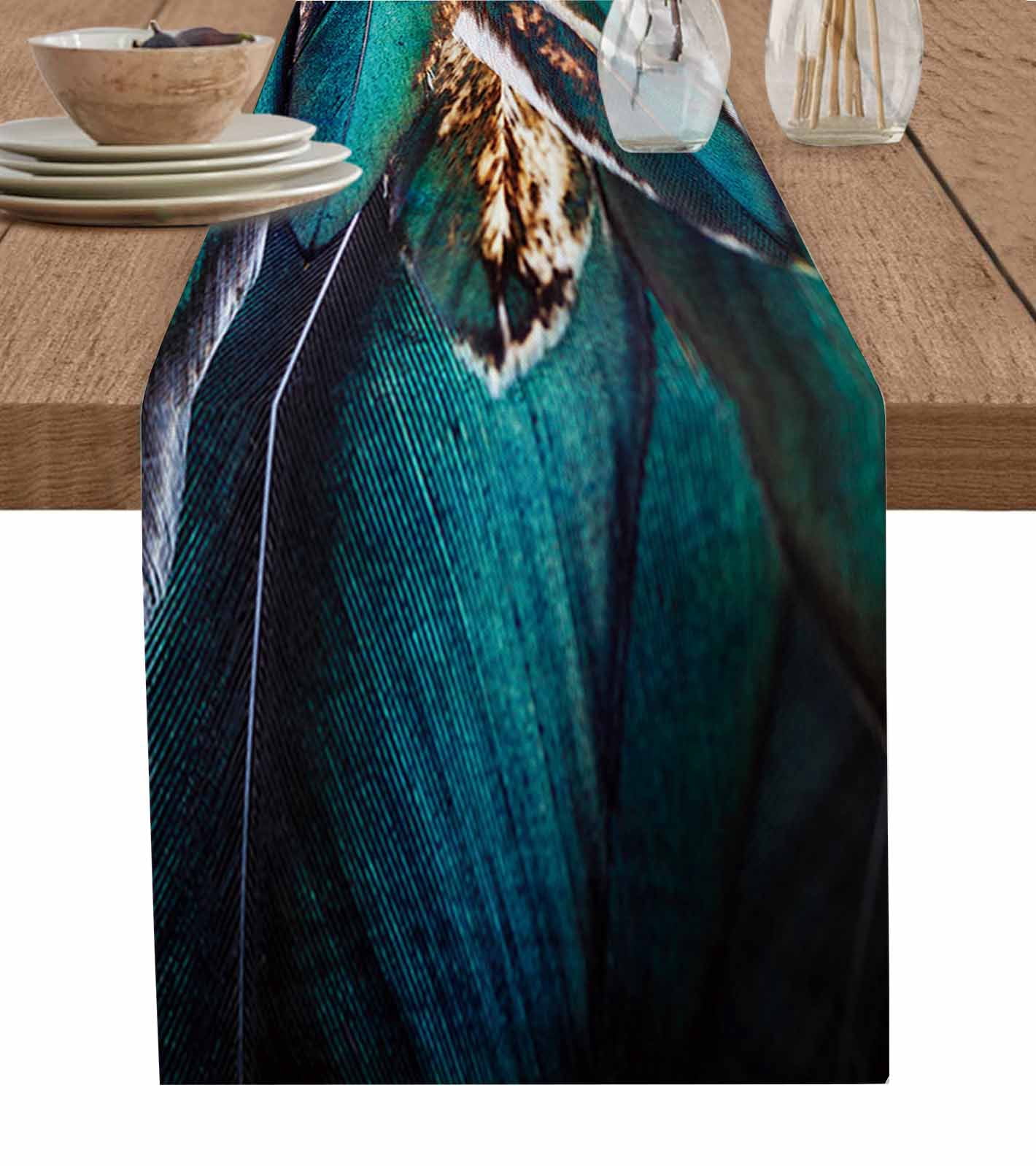 Colorful Peacock Feather Print Table Runner Home Wedding Table Flag Mat ...