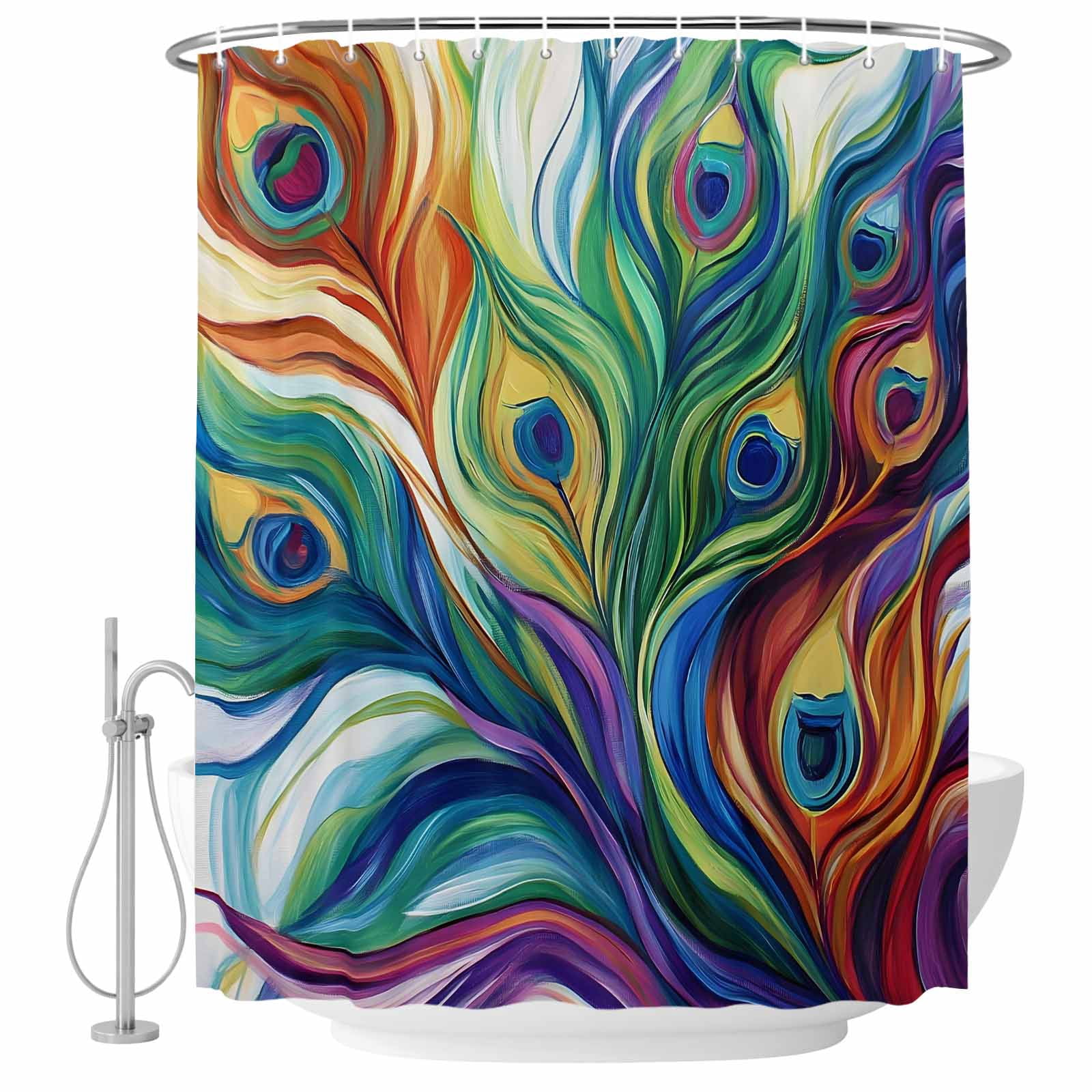 Colorful Peacock Feathers Shower Curtain Set - Long 72" x 84" Washable ...