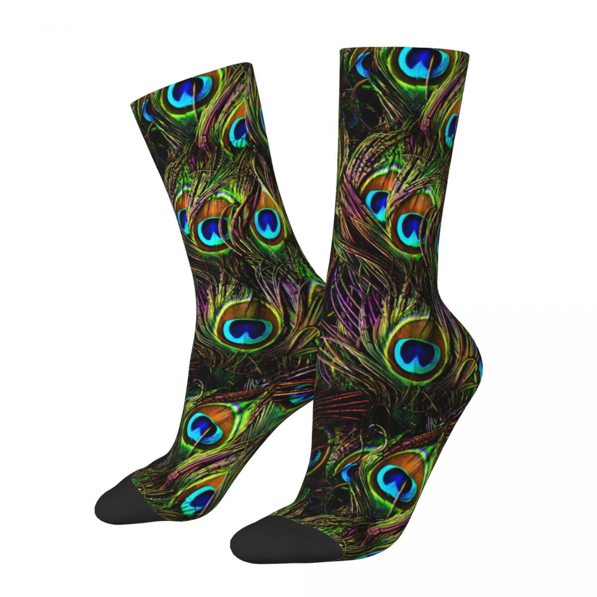 Colorful Peacock Feathers Socks Green Gold Casual Stockings Couple Soft ...
