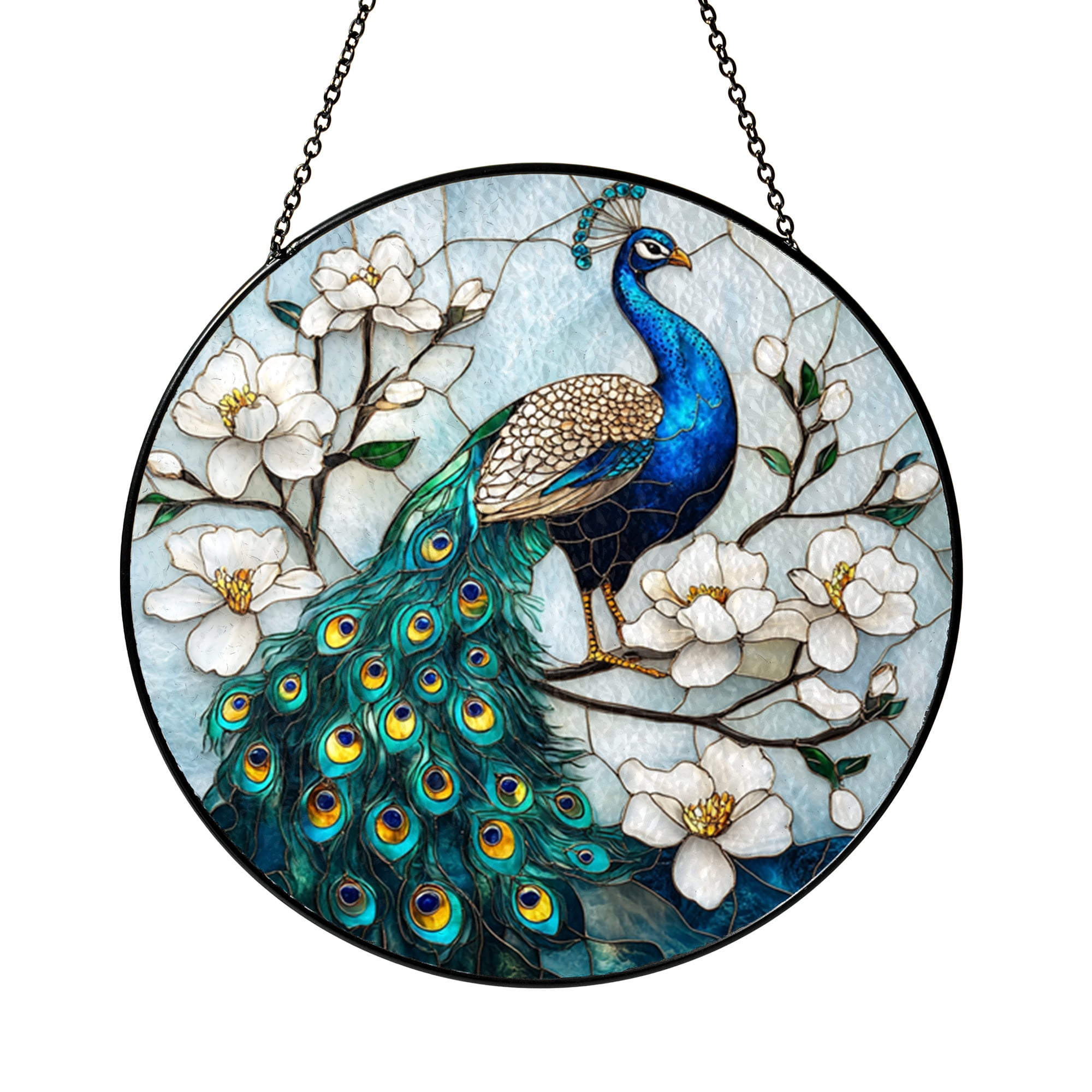 Colorful Peacock Floral Stained Glass Suncatcher – Window Decor Art ...