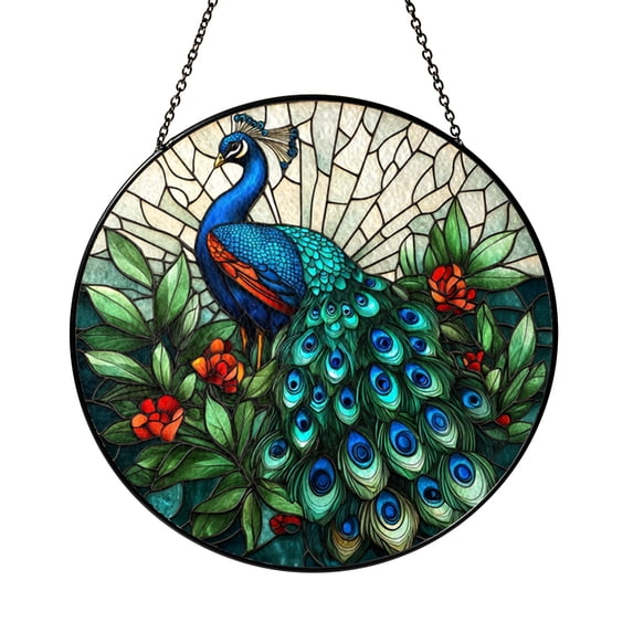 Colorful Peacock Illustration Stained Glass Window Decor - Walmart.com