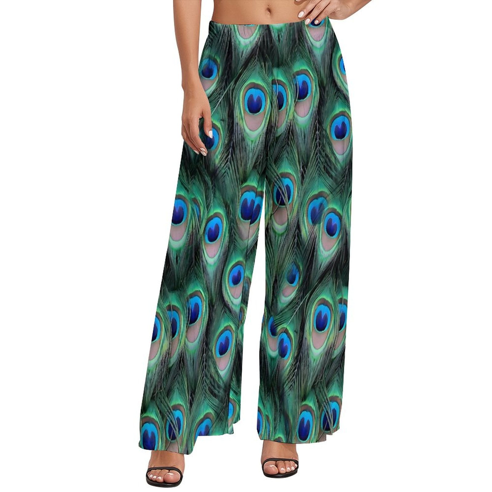 Colorful Peacock Pants Women Green Gold Black Street Style Trousers ...