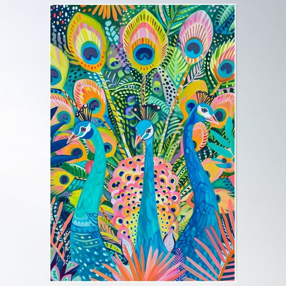 Colorful Peacock Parade Poster Wall Art, Modern Wall Decor For Living ...