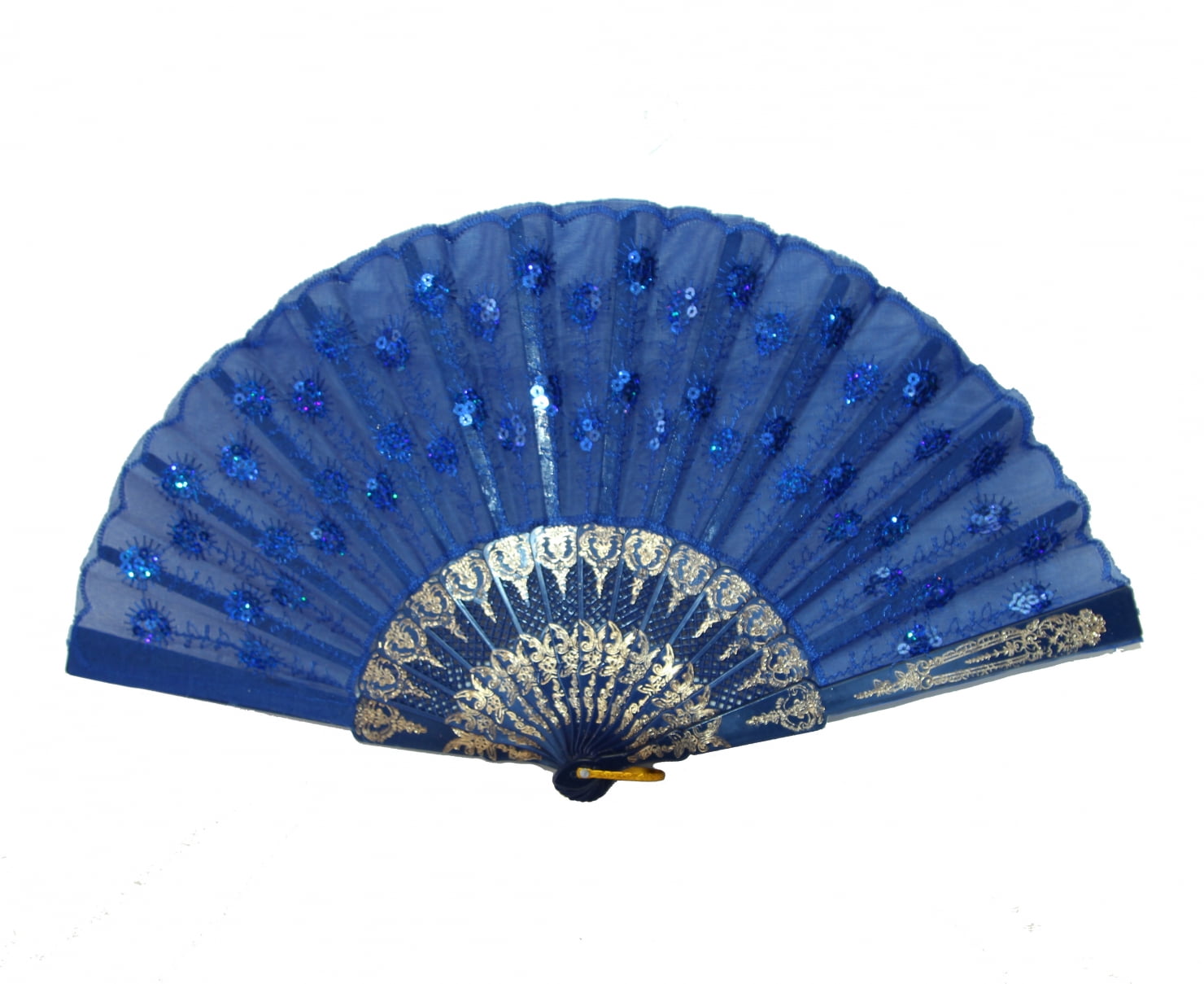 Colorful Peacock Pattern Sequin Fabric Hand Fan-blue - Walmart.com