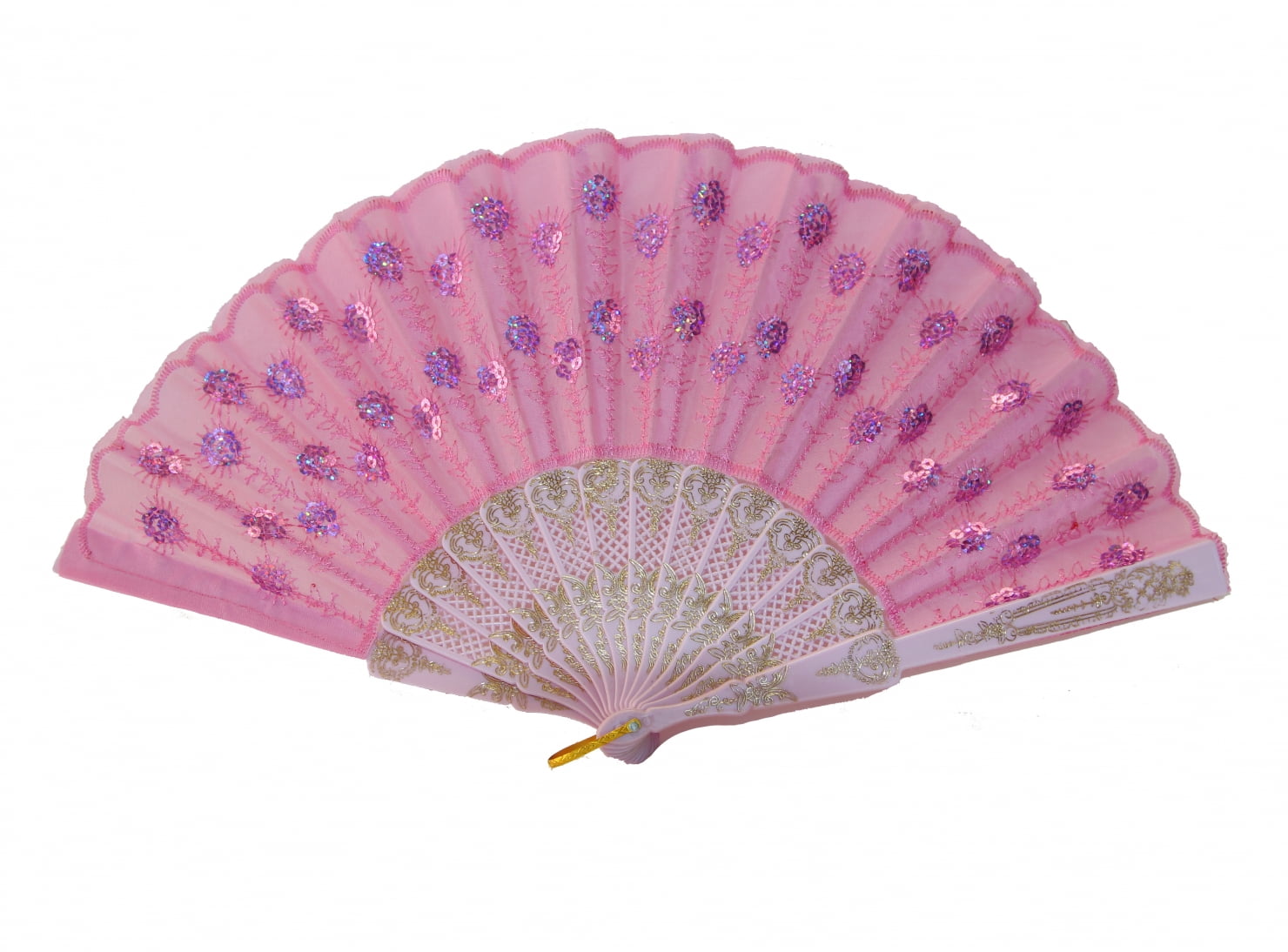 Colorful Peacock Pattern Sequin Fabric Hand Fan-pink - Walmart.com