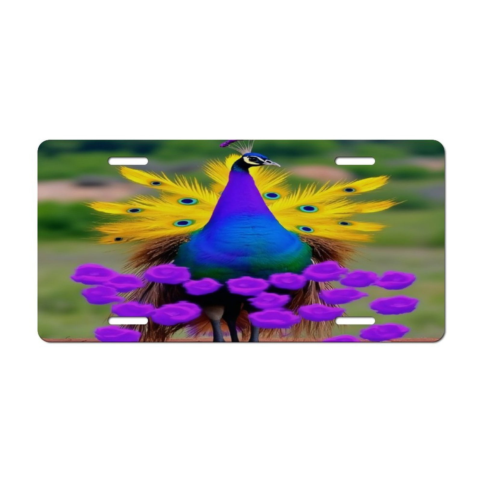 Colorful Peacock with Purple Flowers Car Decorative Front License Plate ...