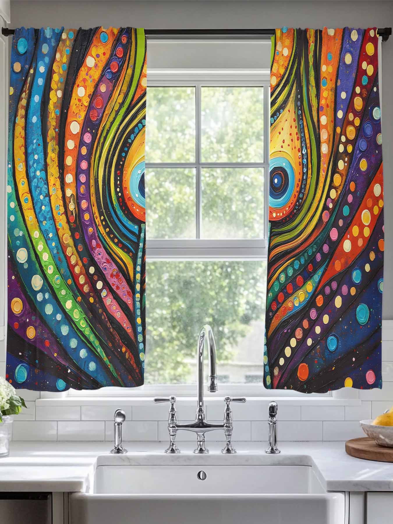 Colorful Peacock Sheer Curtains 72 Inches Long 2 Panels Boho Abstract ...