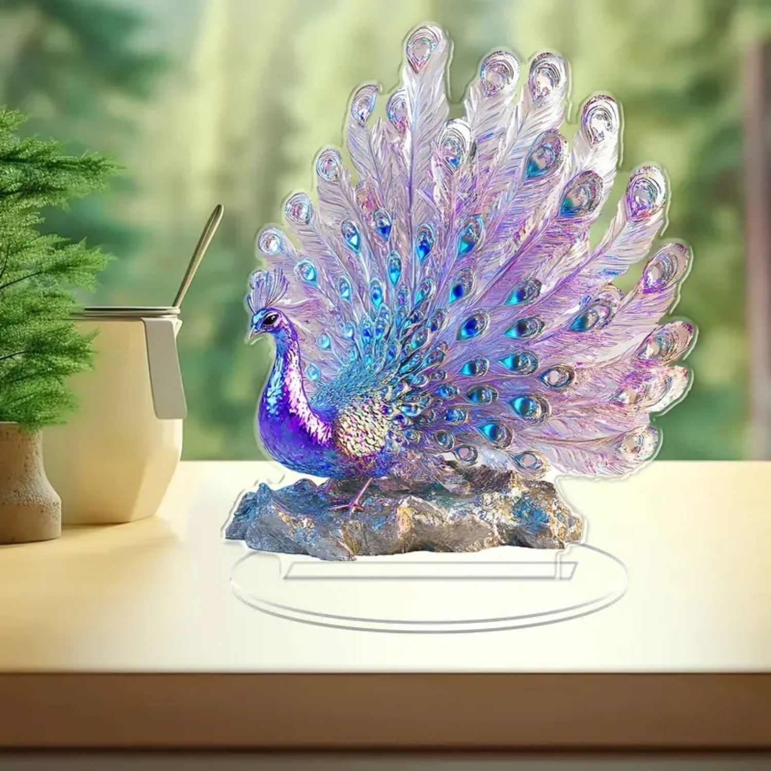Colorful Peacock Statue, 2D Flat Acrylic Figurine,Home,Office,Cafe,room ...