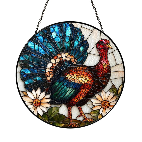 Colorful Peacock Suncatcher, Stained Glass Style Floral Window Panel ...