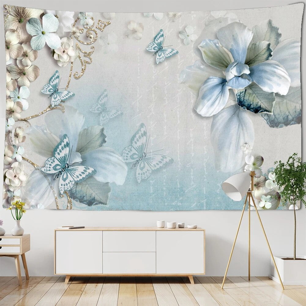 Colorful Pearl Butterfly Flower Tapestry 3D Nordic Style Hippie Boho ...
