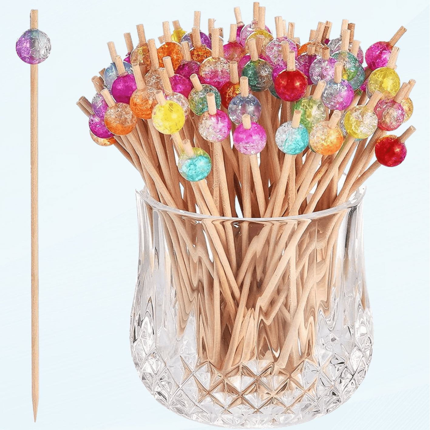 Colorful Pearl Fancy Toothpicks - 100-Pack Wooden Food Picks Skewers ...