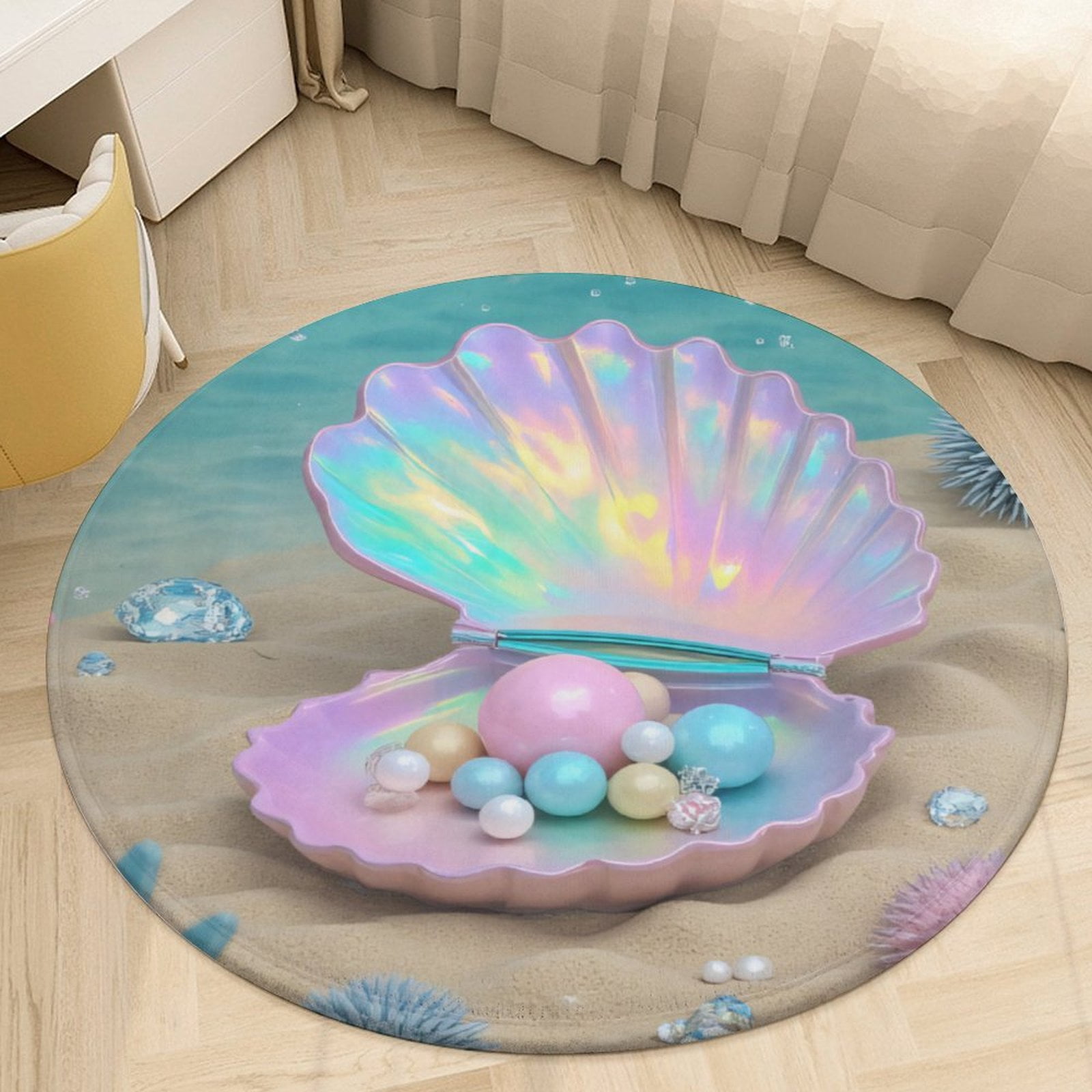Colorful Pearls in Seashell Round Area Rugs for Bedroom Living Room, 3FT Soft Indoor Circle ...