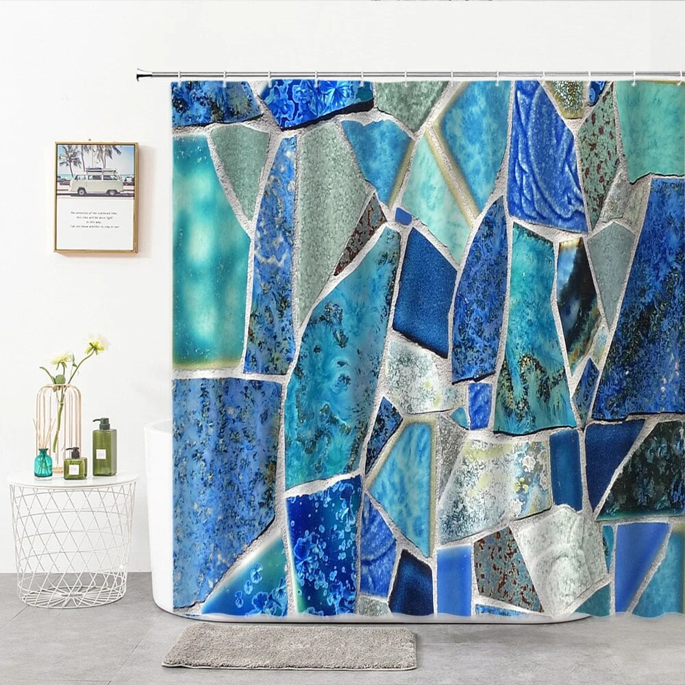 Colorful Pebble Shower Curtain Mediterranean Blue Crystal Glaze Stone ...