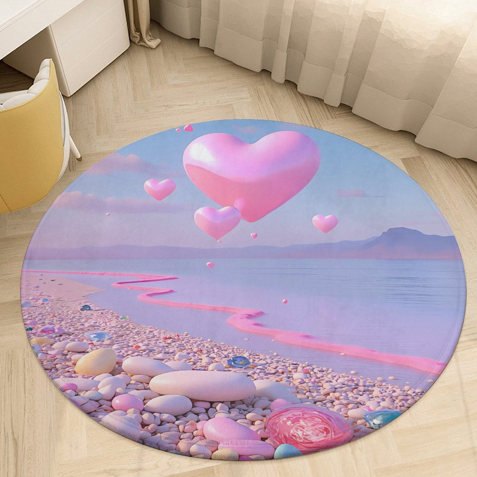 Colorful Pebbles And Heart-shaped Balloons Round Area Rugs for Bedroom ...