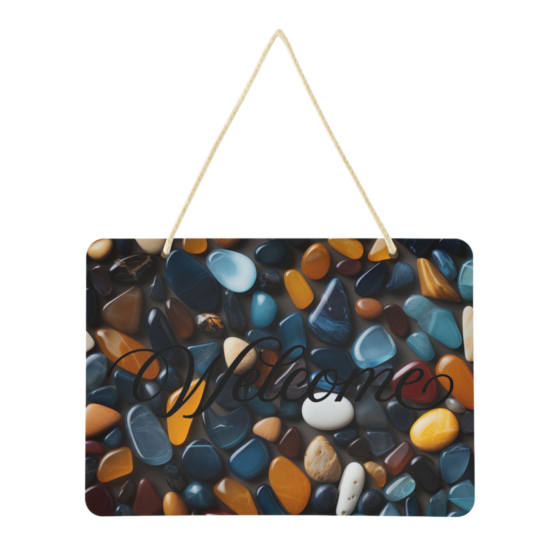 Colorful Pebbles Welcome Sign Front Door PVC 14x10 inch Hanger Hello ...