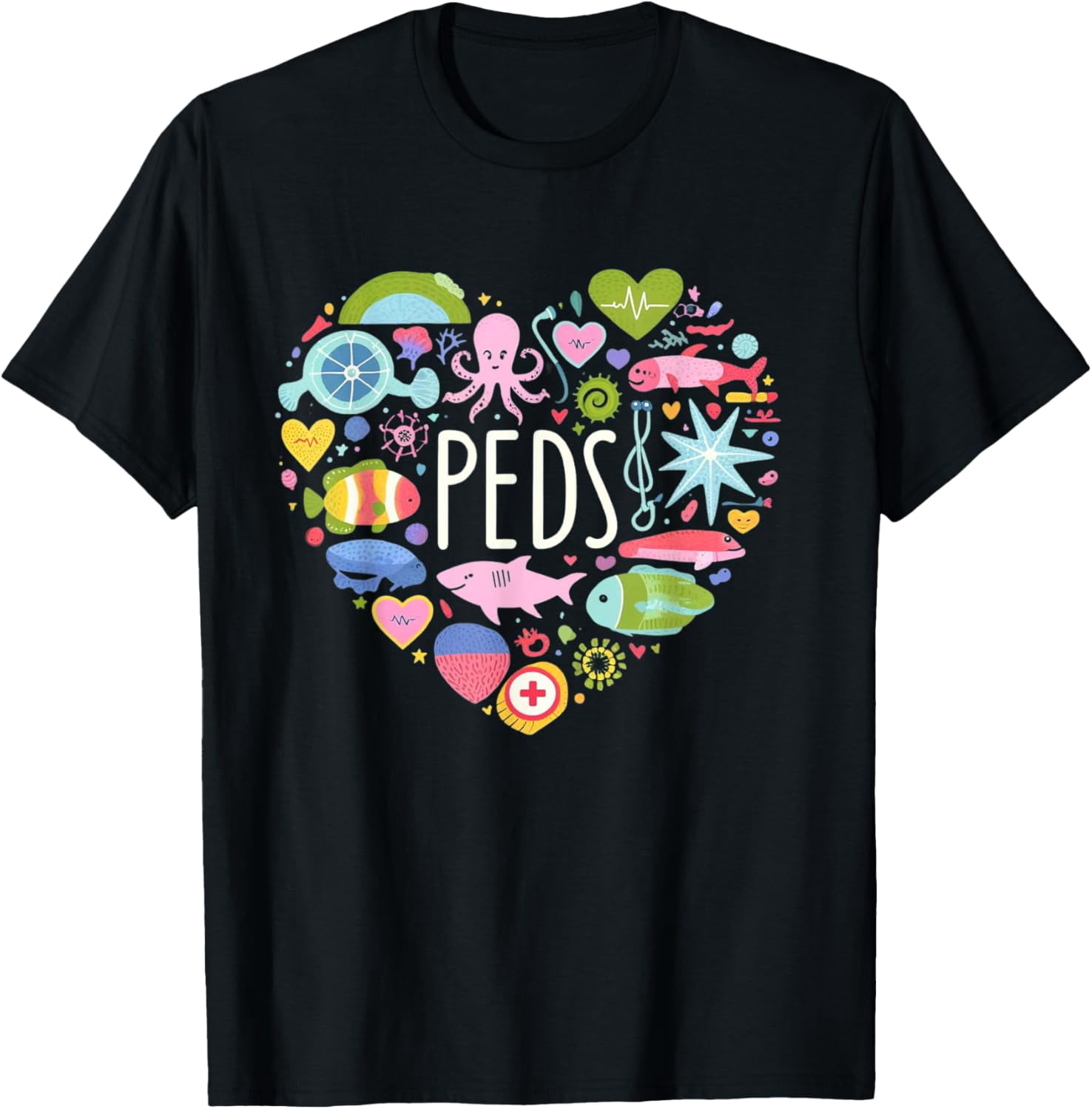 Colorful Pediatric Ocean Cute Sea Life Peds Nurse T Shirt - Walmart.com