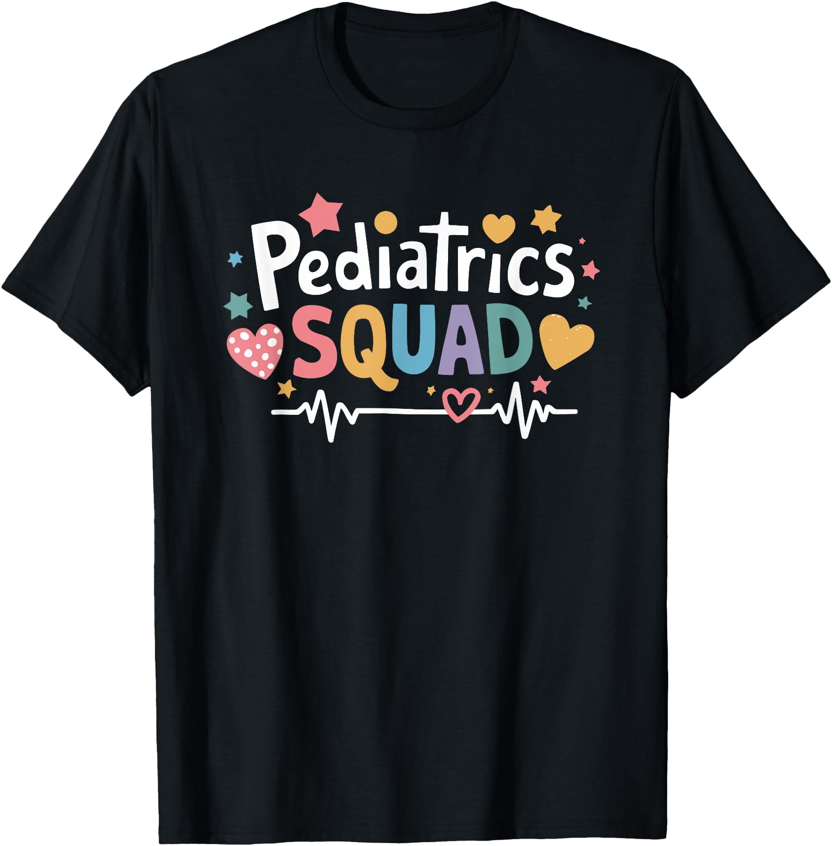 Colorful Pediatric SQUAD T-Shirt with Playful Hearts and Stars for ...