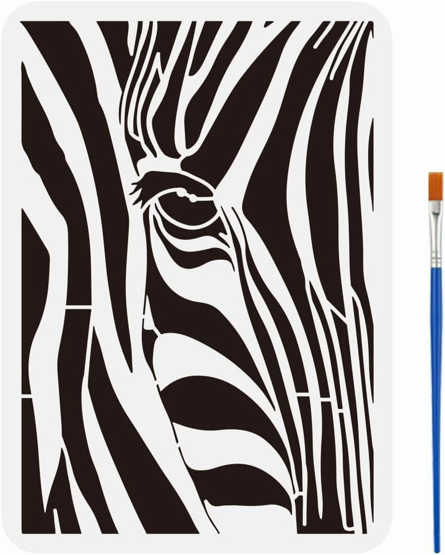 Colorful Peek at Zebras Stencil with a Paint Brush 11.7x8.3Inch ...