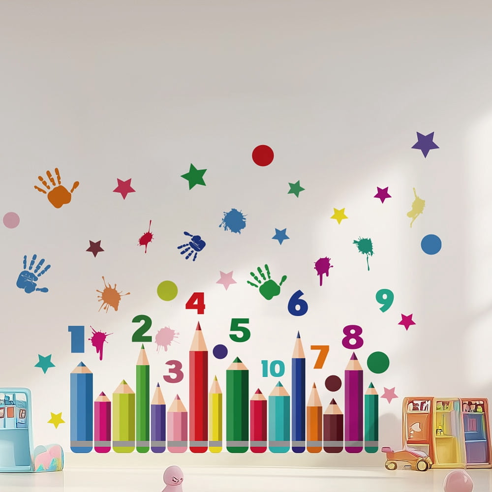 Colorful Pencil Wall Stickers Numbers Wall Decor Large Wall Art ...