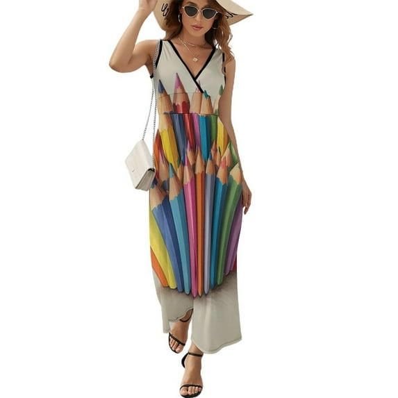 Colorful Pencils Art Print Dress Fashion Boho Beach Long Dresses Female ...
