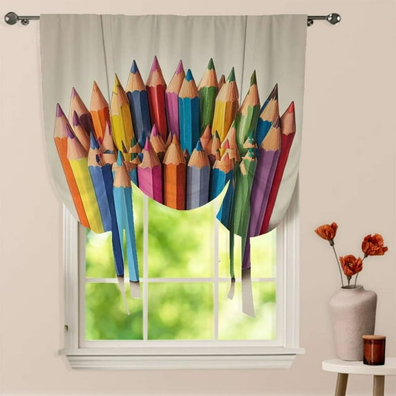 Colorful Pencils Art Print Window Curtain for Living Room Roman Curtain ...
