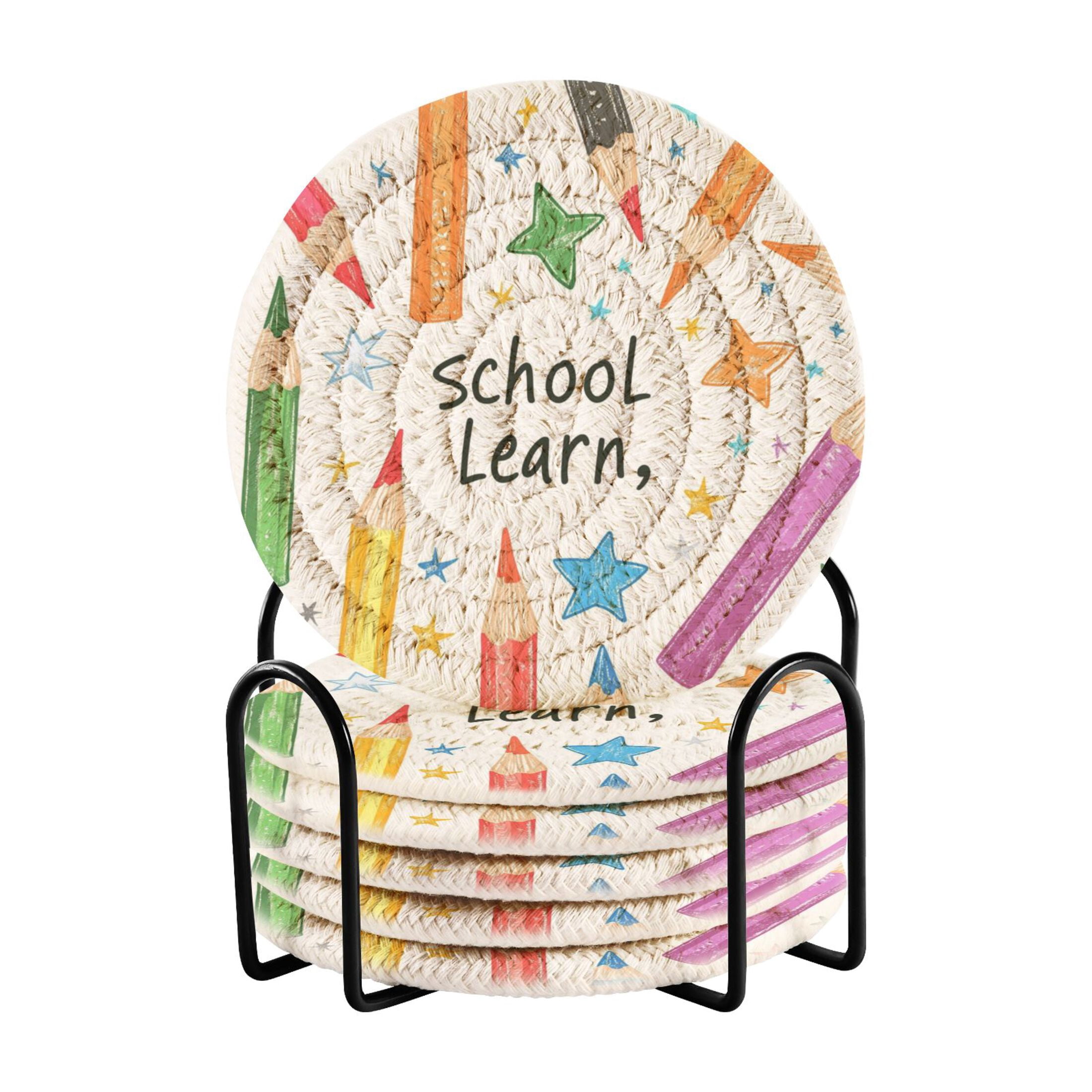 Colorful Pencils Stars Cute Drinking Coasters Cup Mat with Holder for ...