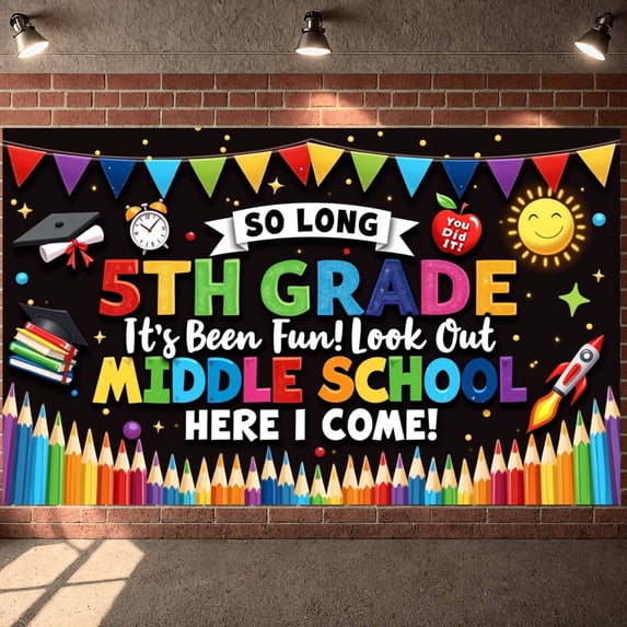 Colorful Pennants Middle School Banner Graduation Cap Next Stop Display ...