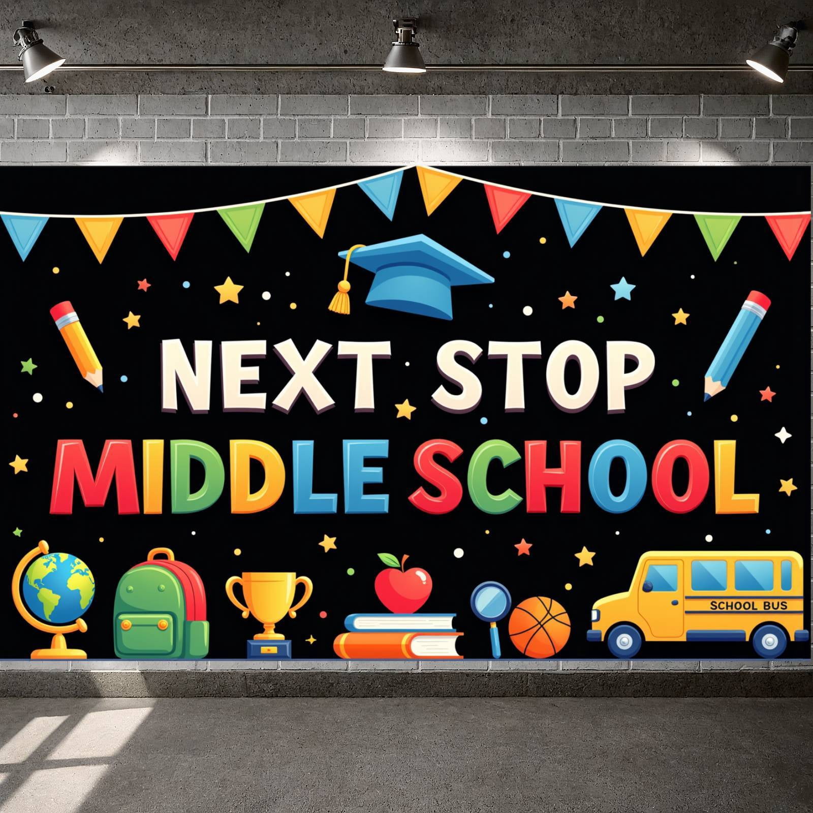 Colorful Pennants Middle School Banner Graduation Cap Next Stop Display ...