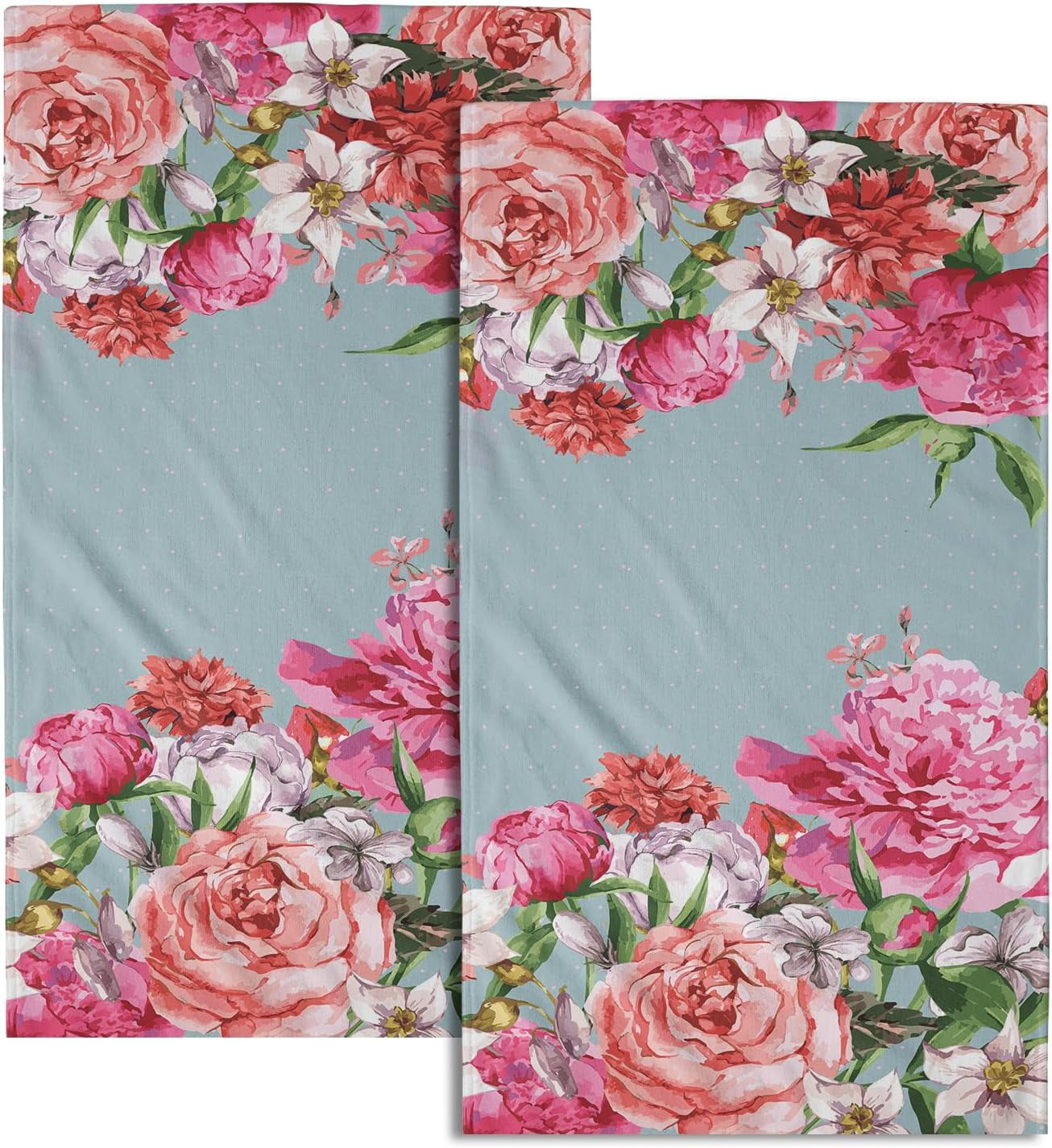 Colorful Peony Flowers Hand Towel - Floral Bath Face Towels Set of 2 ...