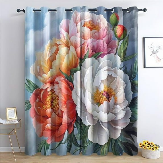 Colorful Peony Patterned Blackout Curtains For Bedroom, Living Room ...