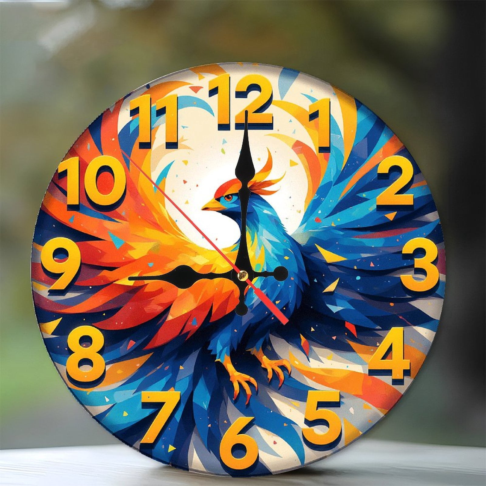 Colorful Phoenix Clock 10-Inch Silent Wooden Wall Clock, Battery ...