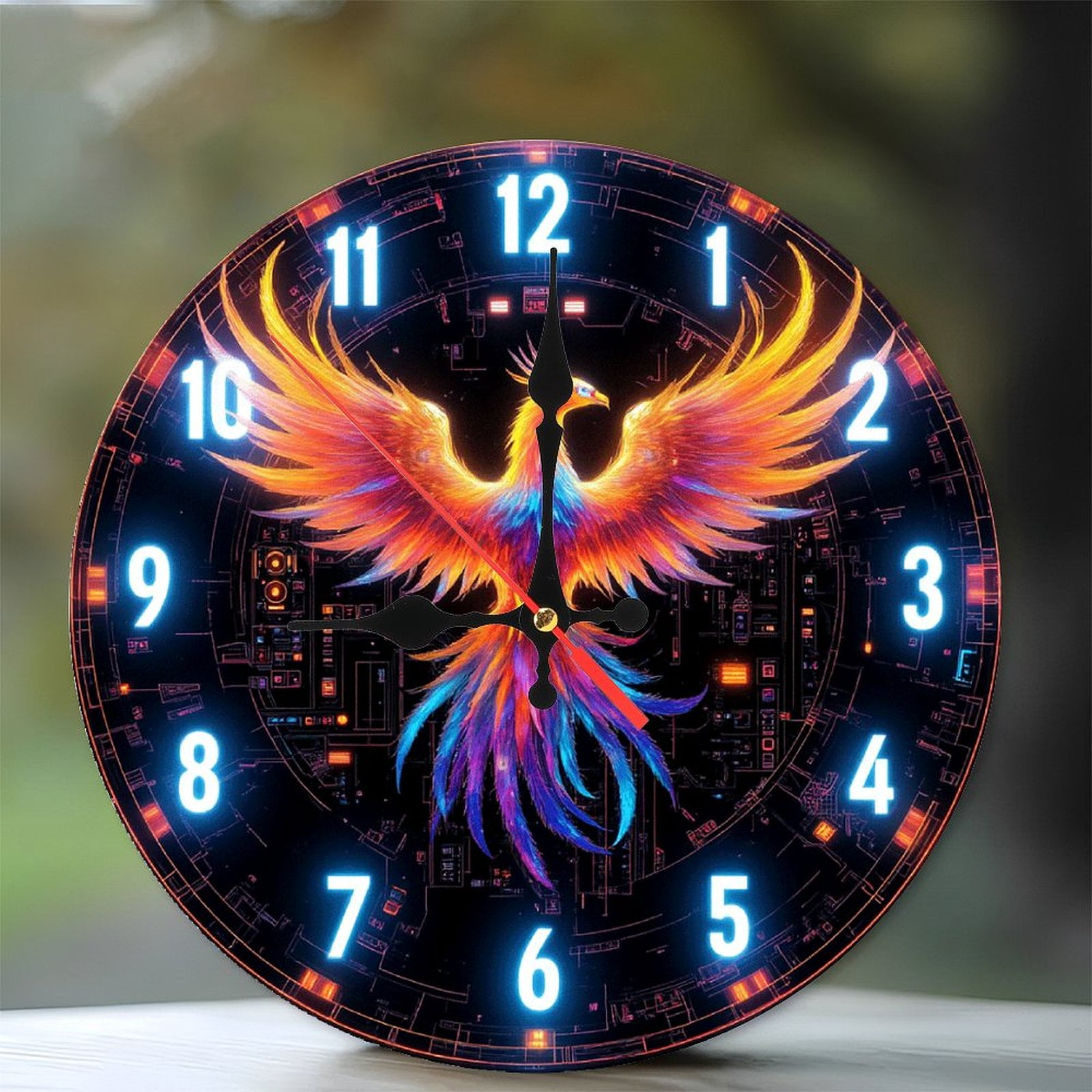 Colorful Phoenix Wall Clock Art Decor for Home 10-Inch Silent Wooden ...