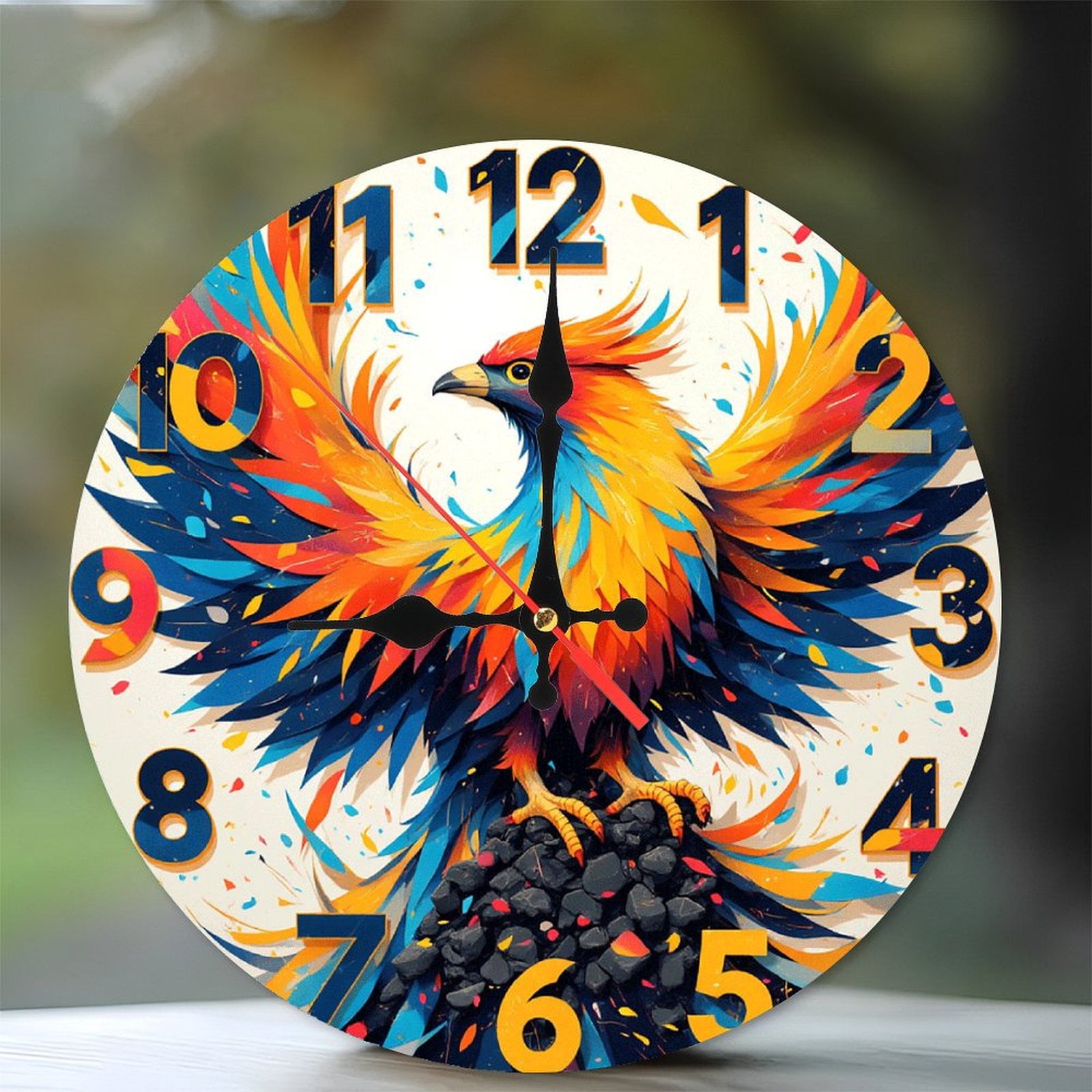 Colorful Phoenix Wall Clock with Art Design 10-Inch Silent Wooden Wall ...