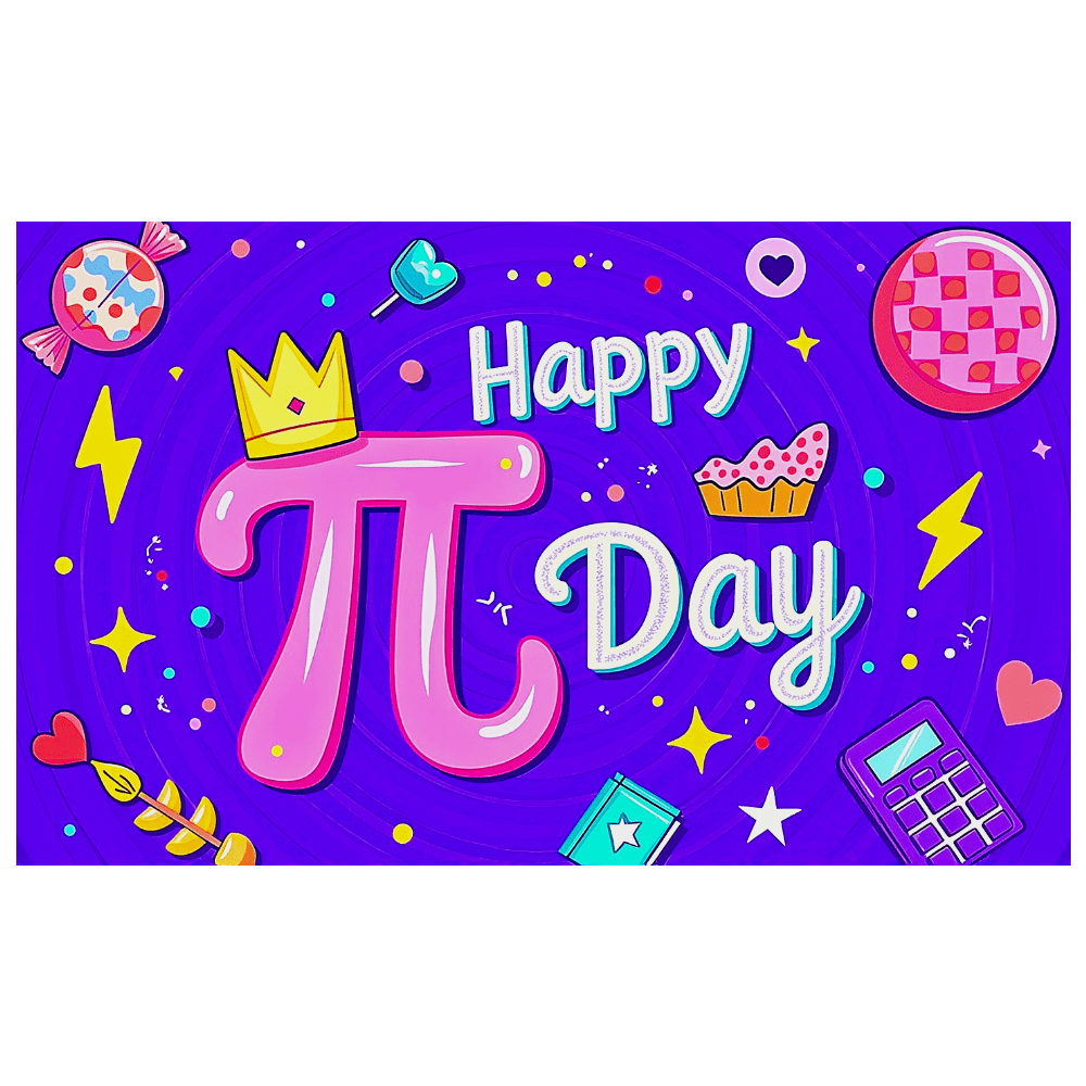 Colorful Pi Day Themed Banner with Crown Candy Cupcake and Math ...