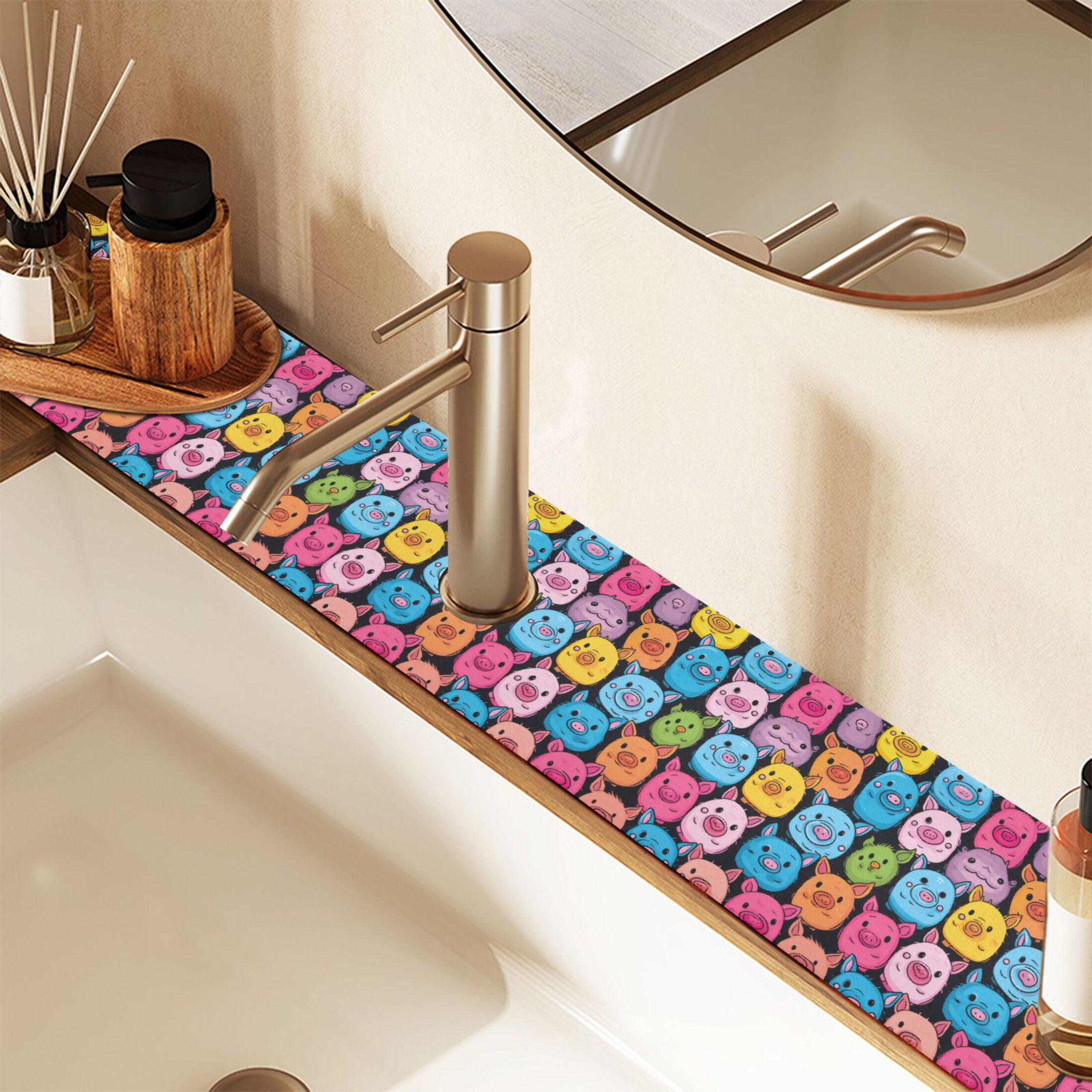 Colorful Pig Face Faucet Mat for Kitchen Sink 30'' Sink Splash Guard ...