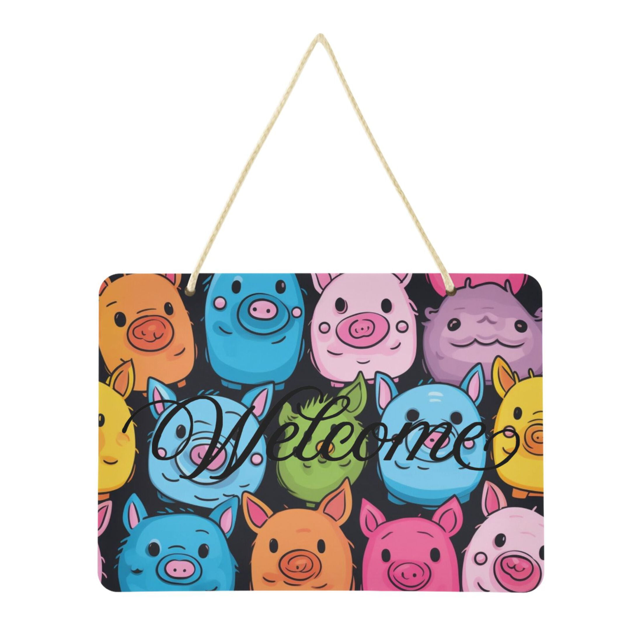 Colorful Pig Face Welcome Sign Front Door PVC 14x10 inch Hanger Hello ...