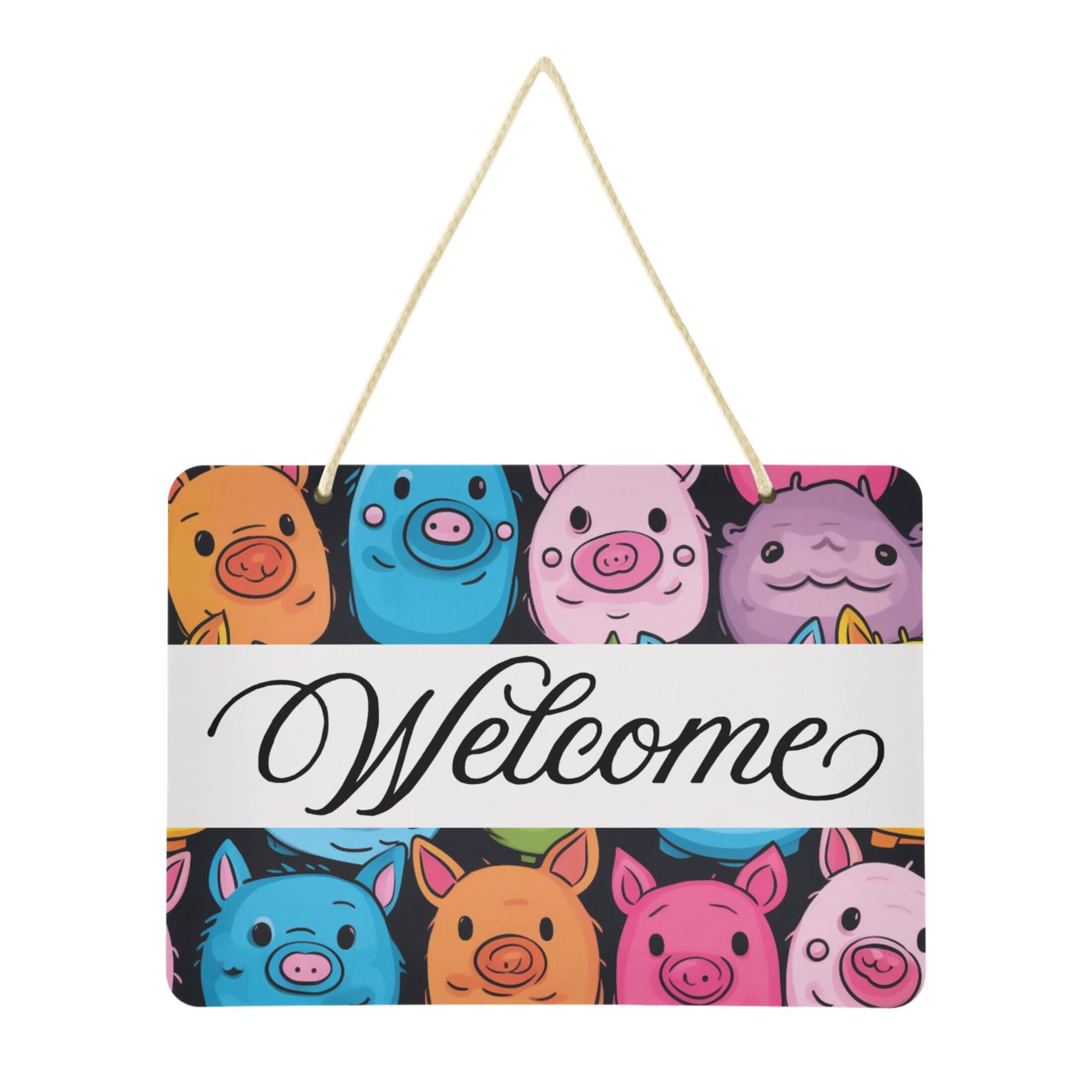 Colorful Pig Face Welcome Sign Front Door PVC 14x10 inch Hanger Hello ...