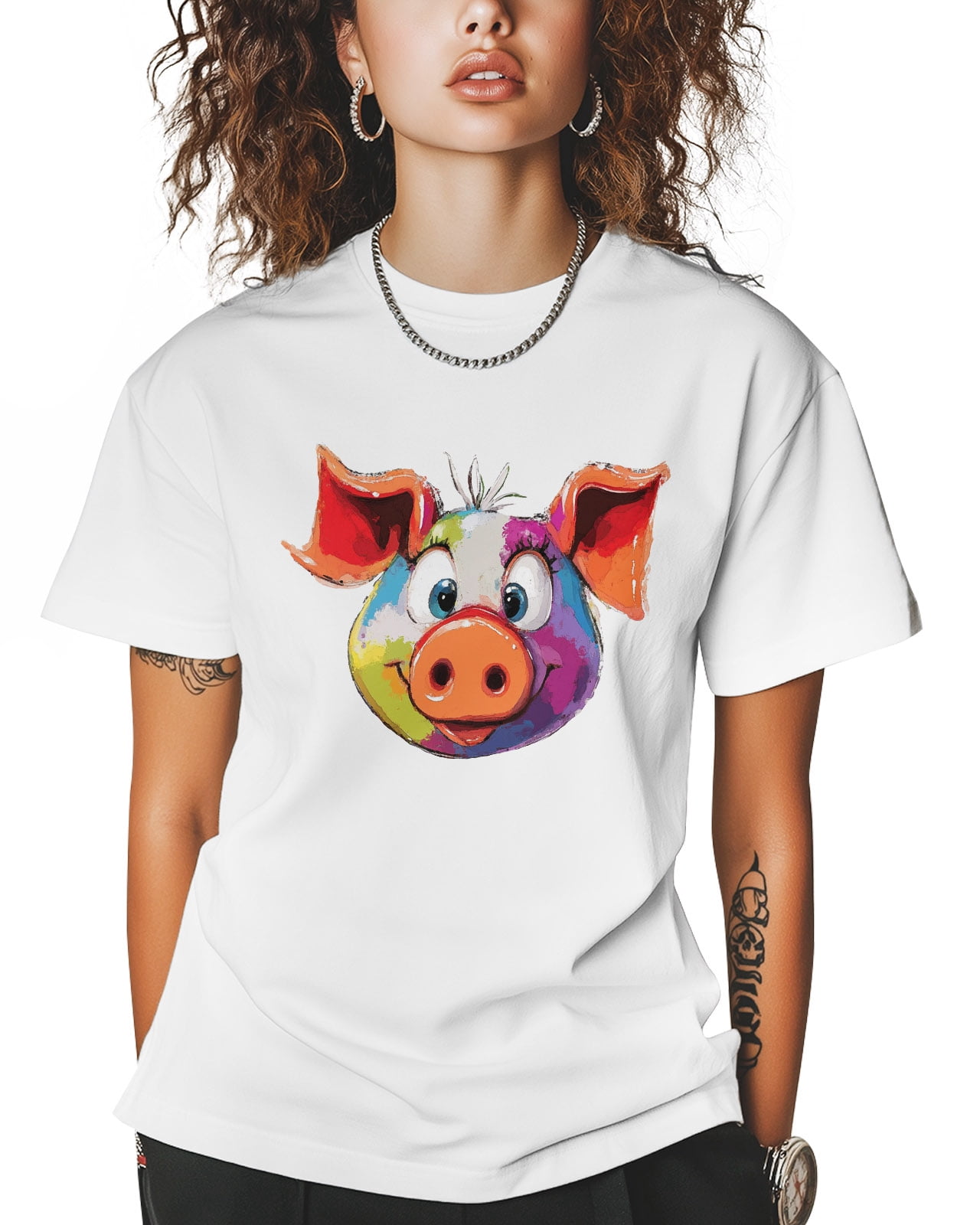 Colorful Pig T Shirts for Women Short Sleeve Cotton Crewneck T-Shirt ...