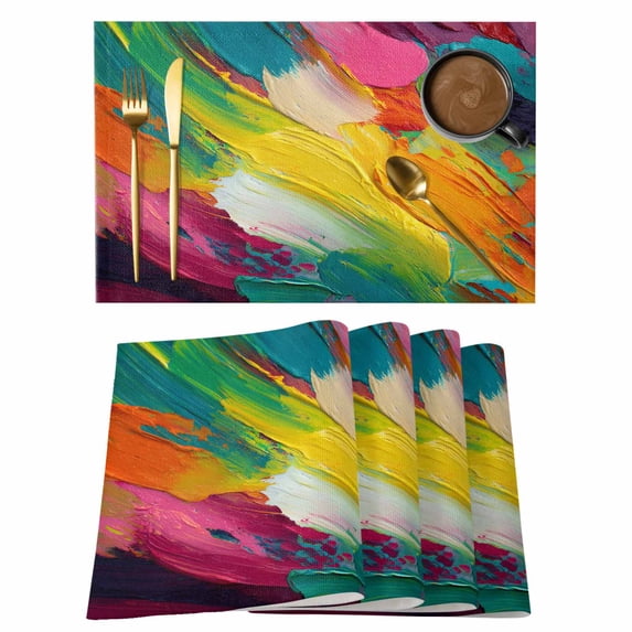 Colorful Pigment Placemats Set of 12, Cotton Linen Fabric Place Mats ...