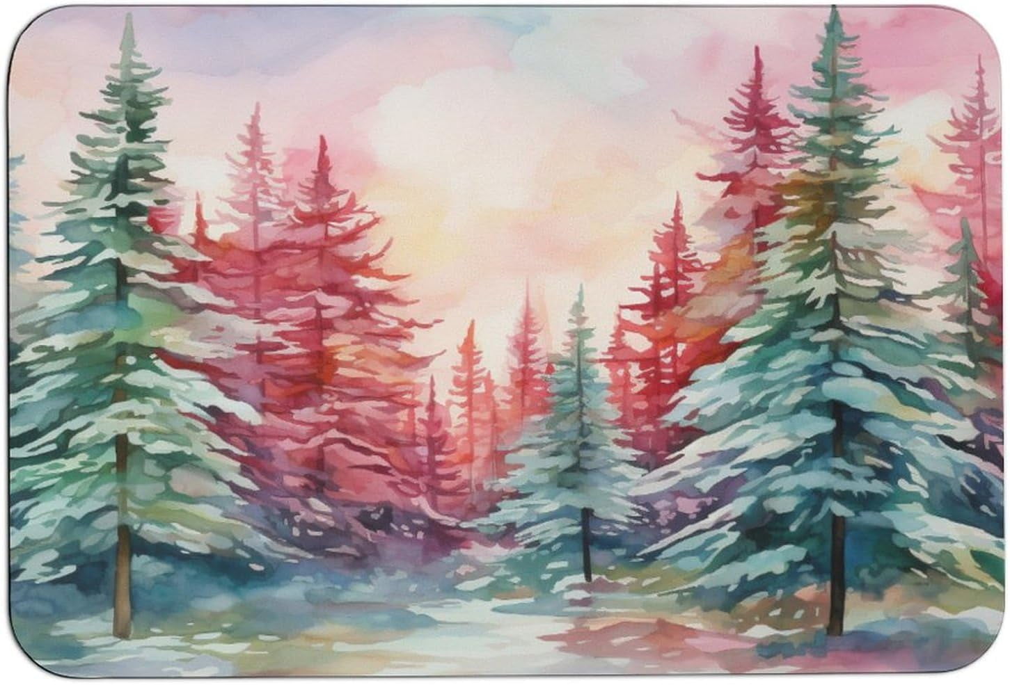 Colorful Pine Trees Watercolor Bath Rugs Mats Super Absorbent Rubber ...