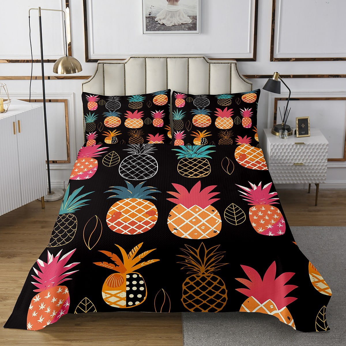 Colorful Pineapple Bedspread Twin Size,Tropical Fruits Bedding Set 2Pcs ...