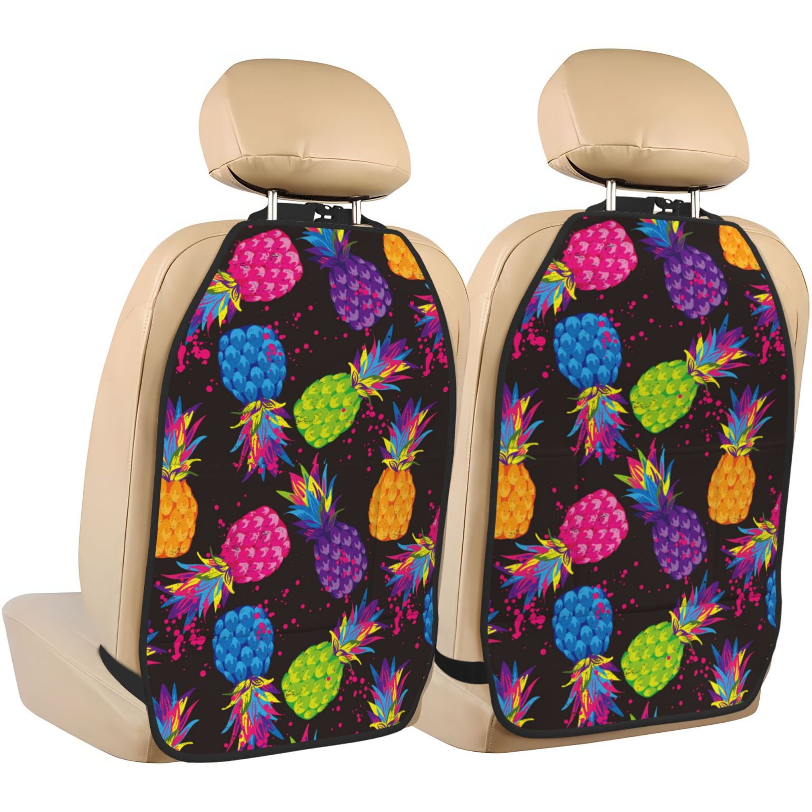 Colorful Pineapple Black Mats Back Seat Protectors, Car Seat Protector ...