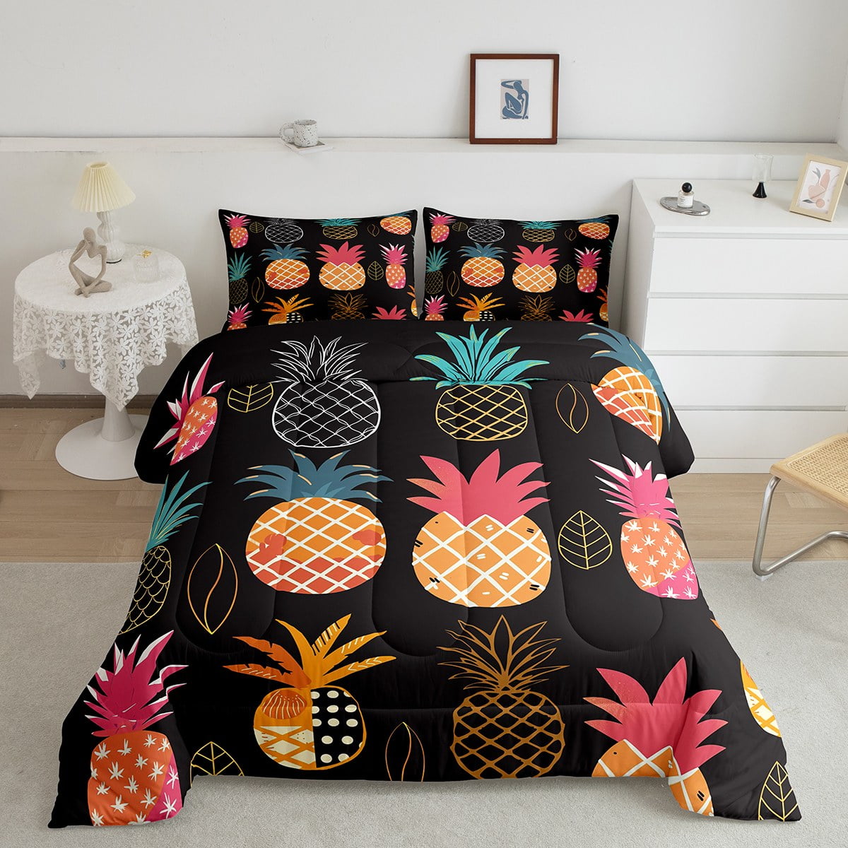Colorful Pineapple Comforter Set King Size,Tropical Fruits Bedding Set ...